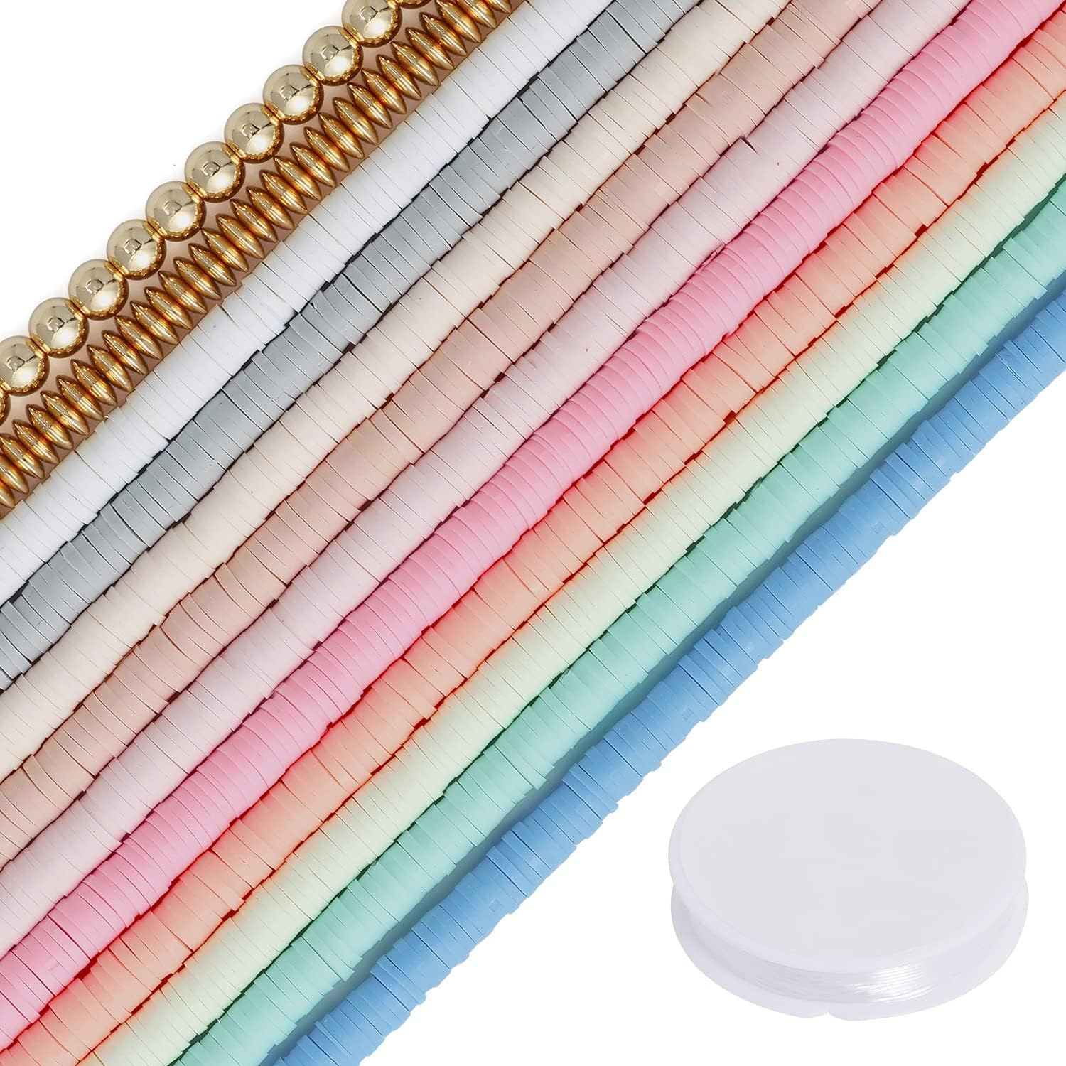 Amazon.com: BOCAR 6mm 10 Strands Clay Beads Kit Vinyl Flat Handmade ...