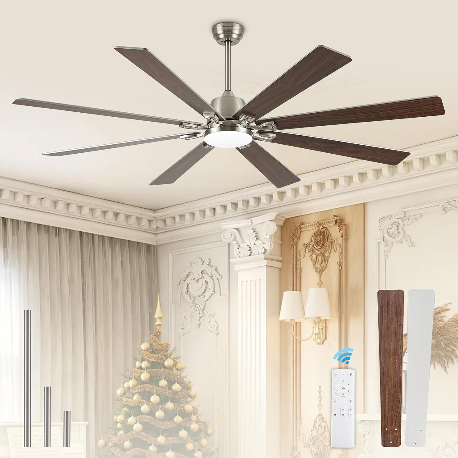 72 Inch Ceiling Fans with Lights and Remote Control, Large Fans with 6 ...