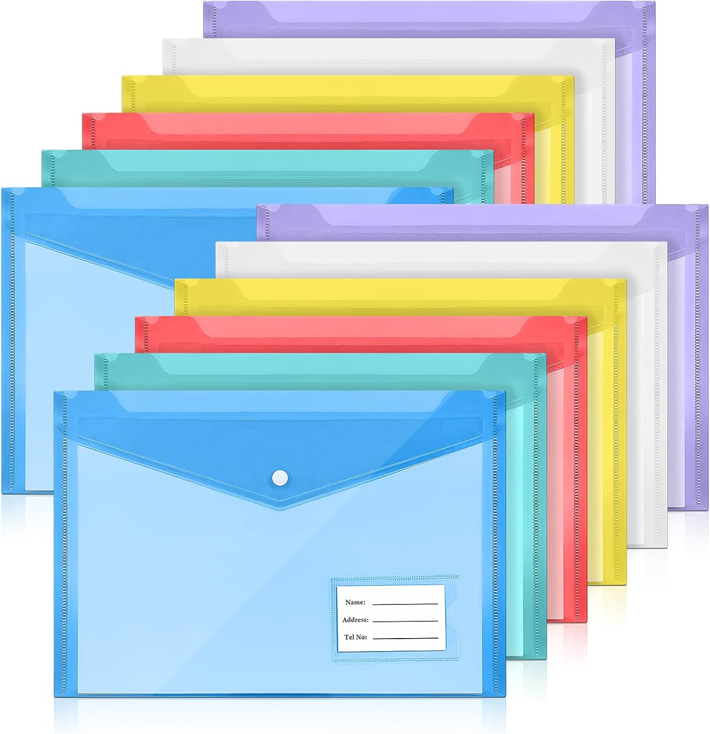 Carpeta de Plástico, A4 Sobres de Plástico con Cierre A Presión, 12 ...