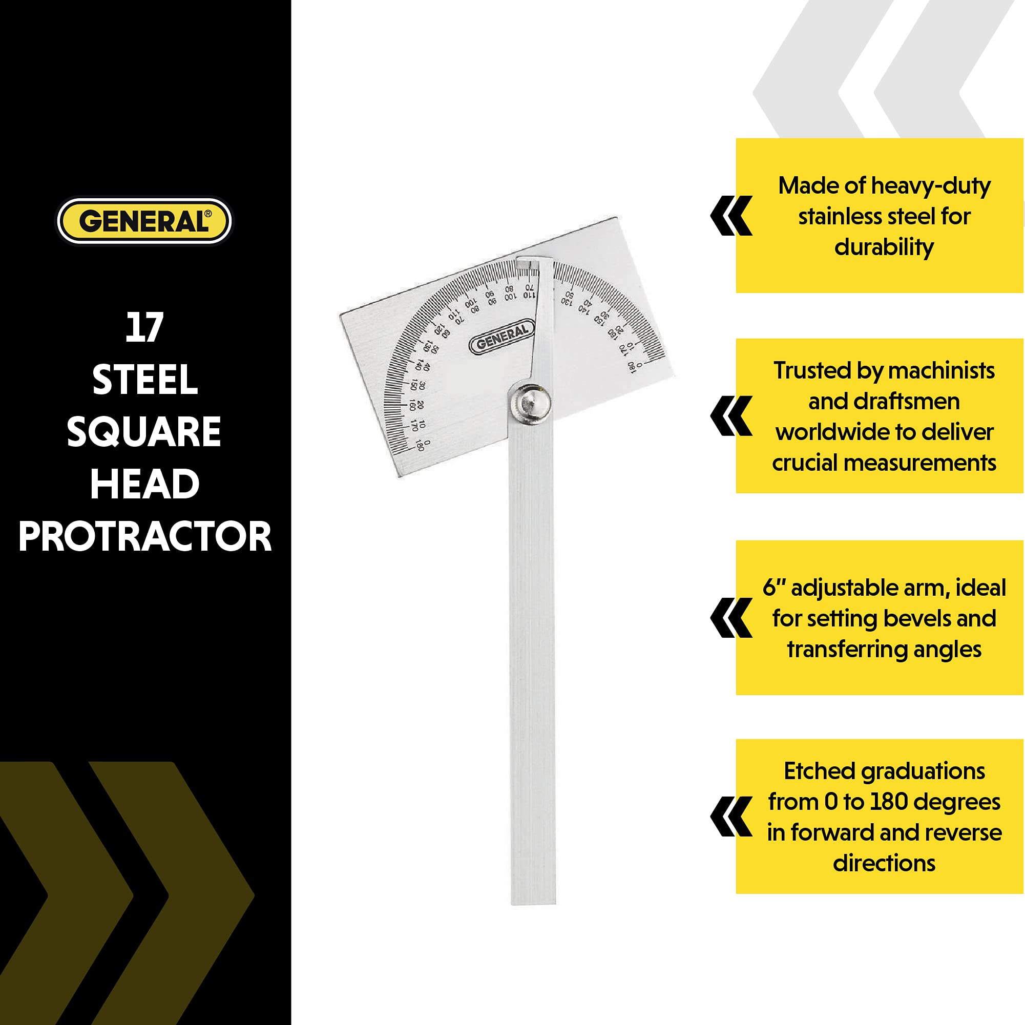 General Tools Angle Protractor #17 Stainless Steel Square Head ...