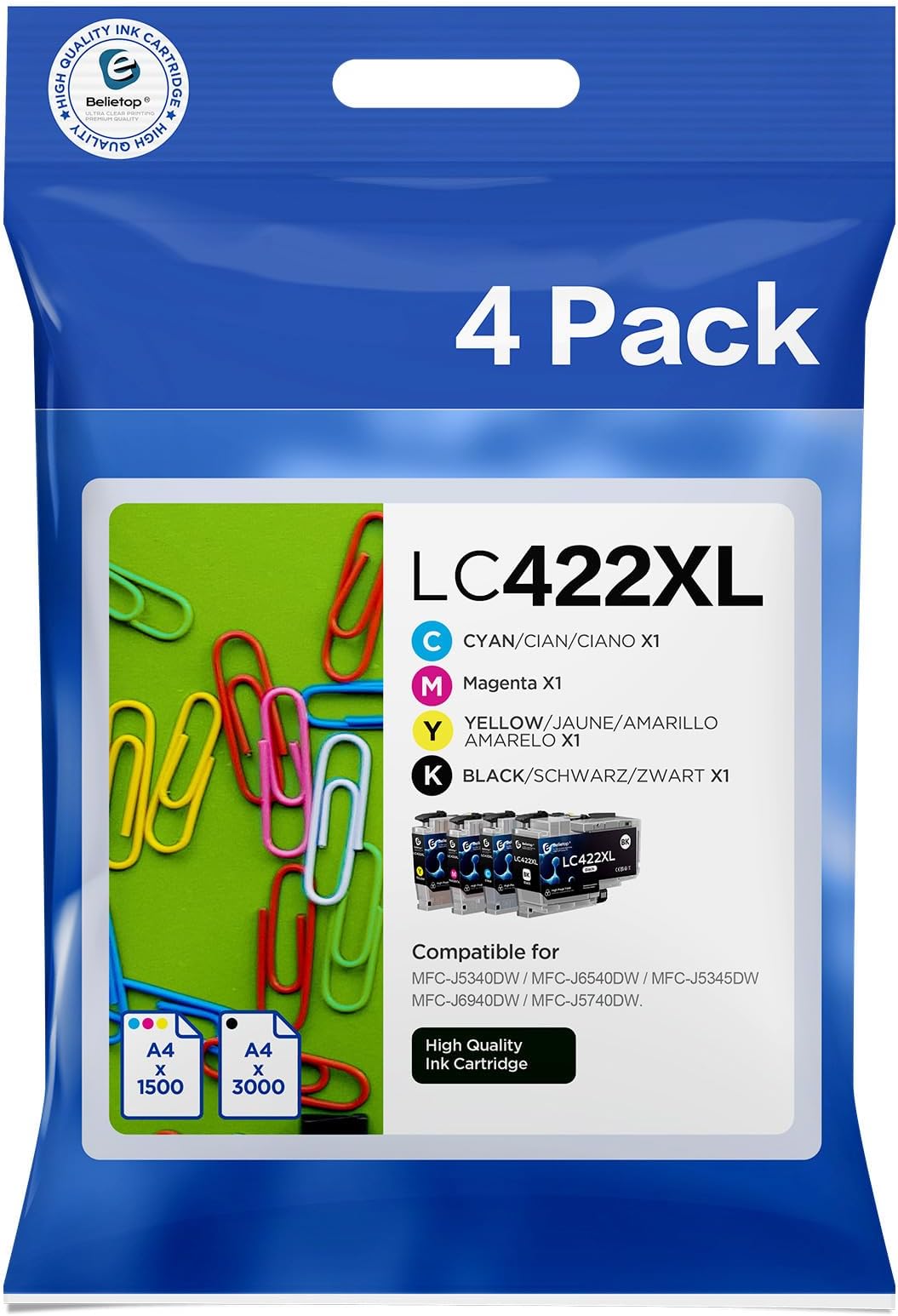4-PACK LC422XL Multipack Ink Cartridges for Brother LC422 XL LC ...