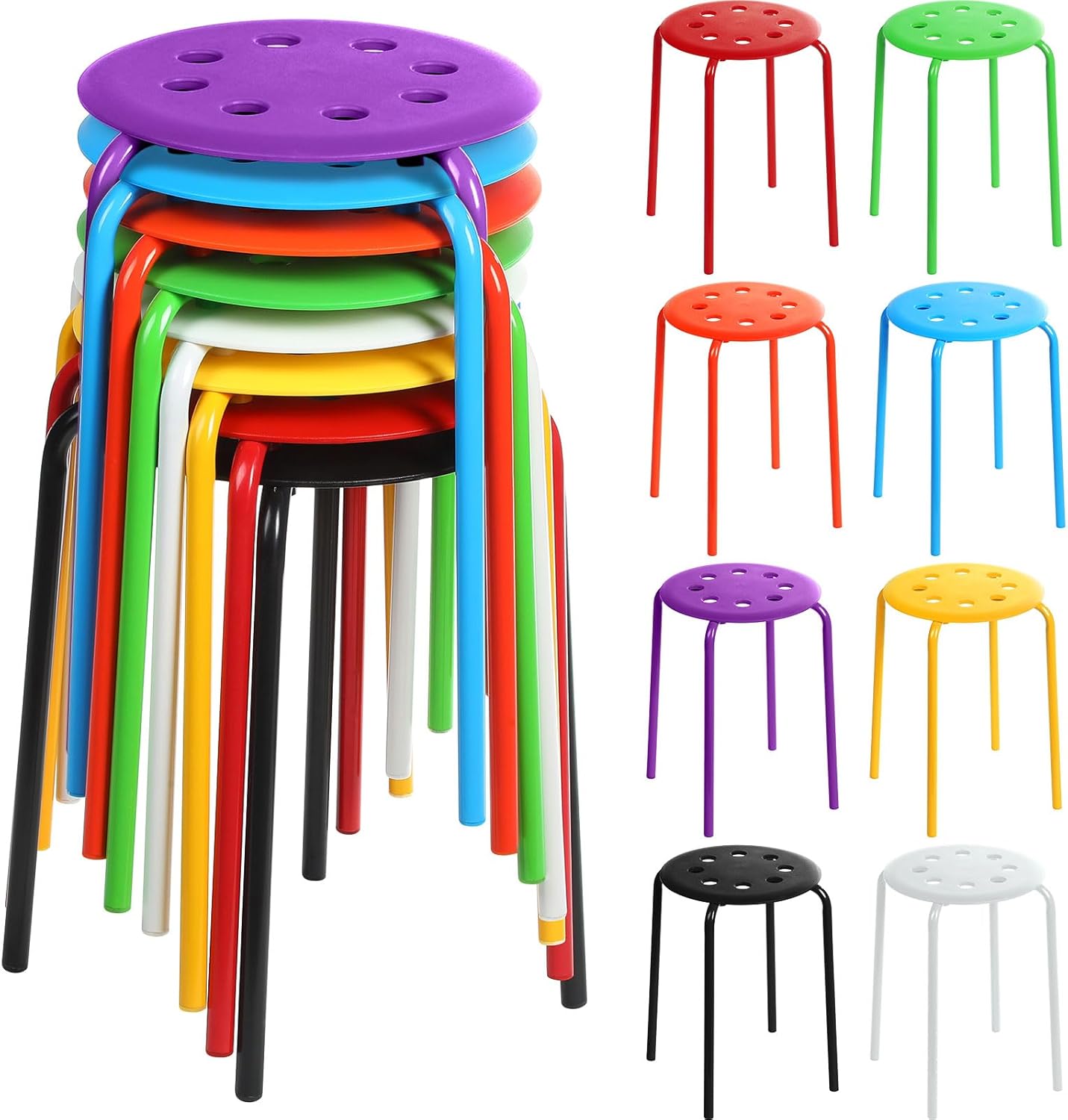 Barydat 24 Pcs Stackable Stools Bulk Plastic Round Top School Chairs ...