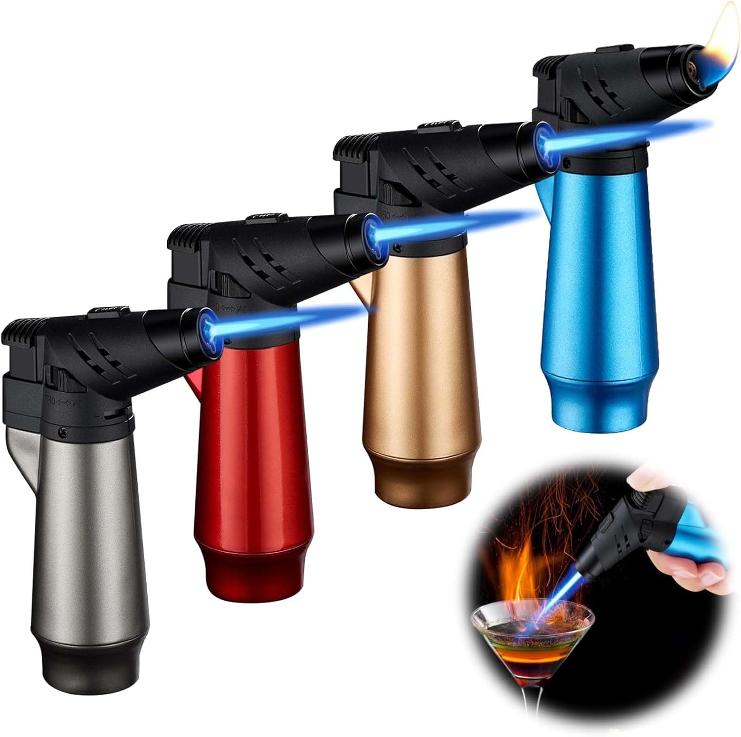 Lot de 4 briquets jet flamme : flamme jet flamme puissante, flamme jet ...