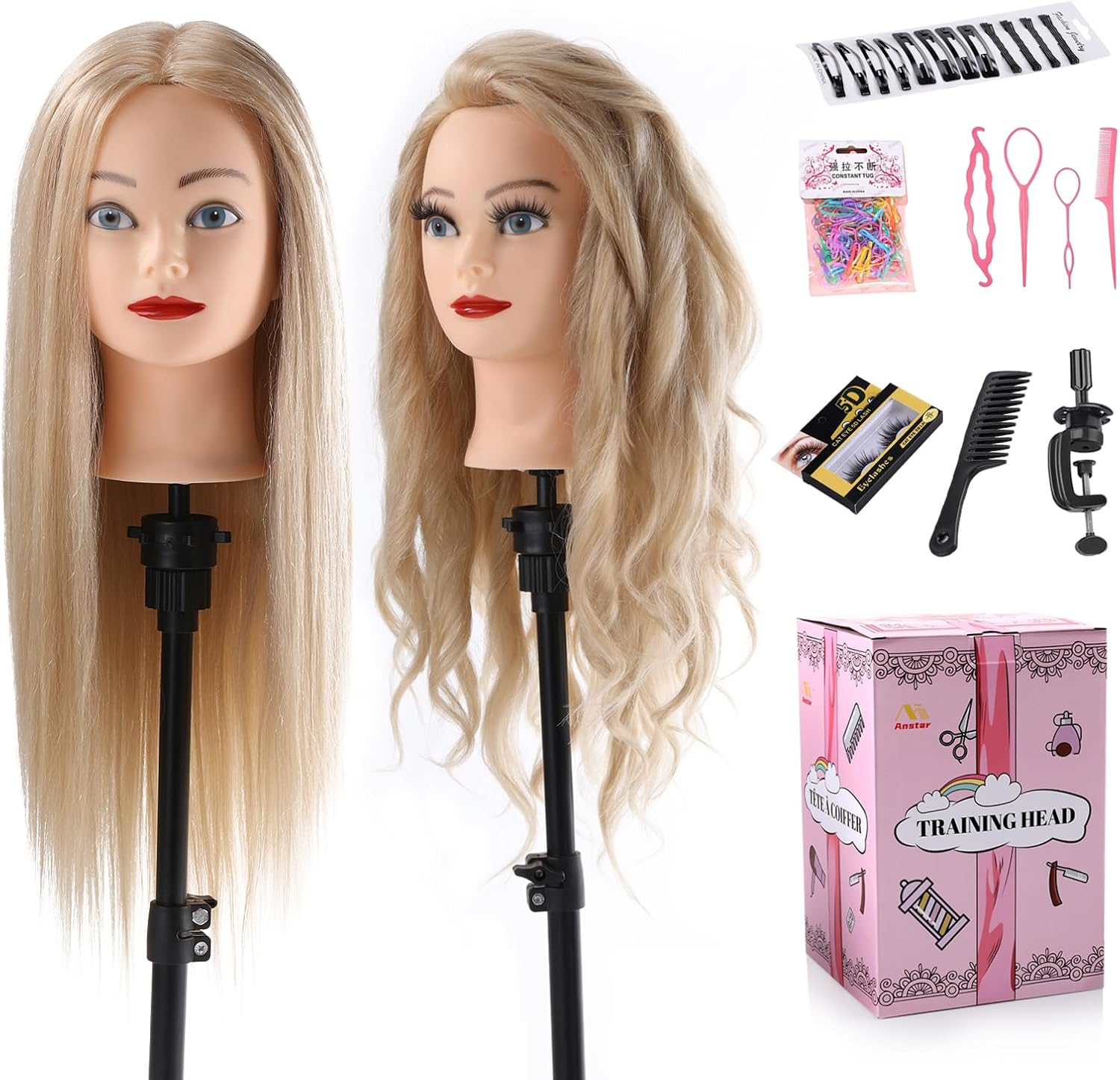 Hairdressing head 70% Real hair, Mannequin Head with Hair Doll Head for ...