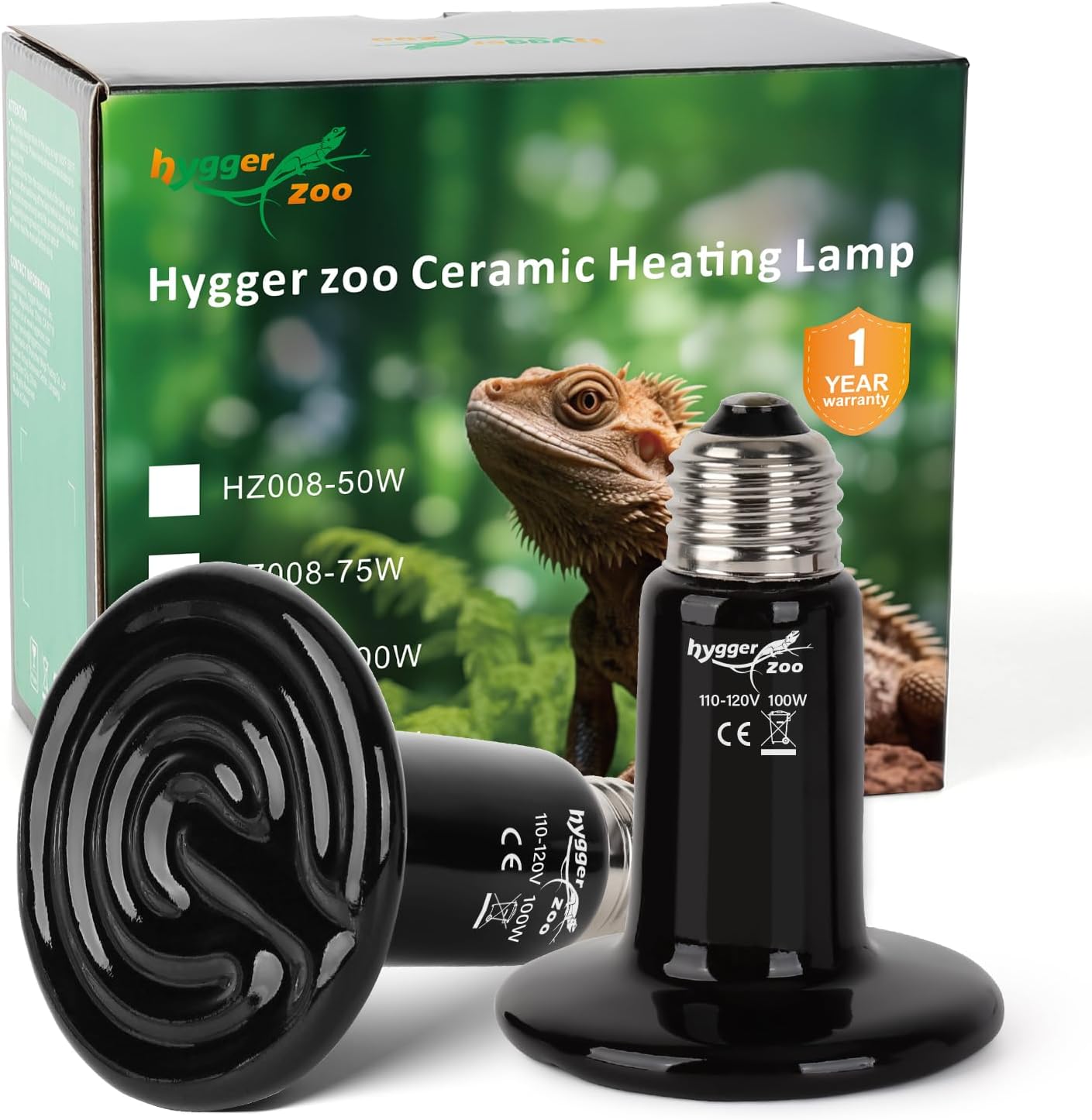 Amazon.com : Hygger zoo 2 Pack 100W Reptile Heat Lamp Bulb Ceramic Heat ...