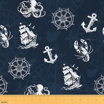 Amazon.com: Feelyou Nautical Fabric by The Yard,Ocean Themed Upholstery ...