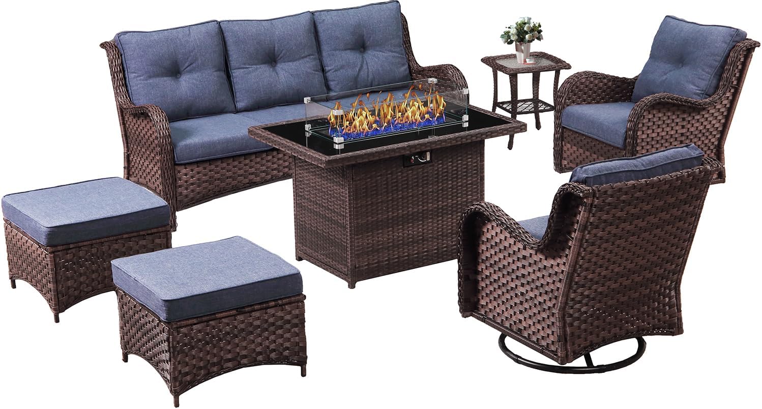 Amazon.com: LayinSun 7 Pieces Outdoor Patio Furniture Set with Fire Pit ...