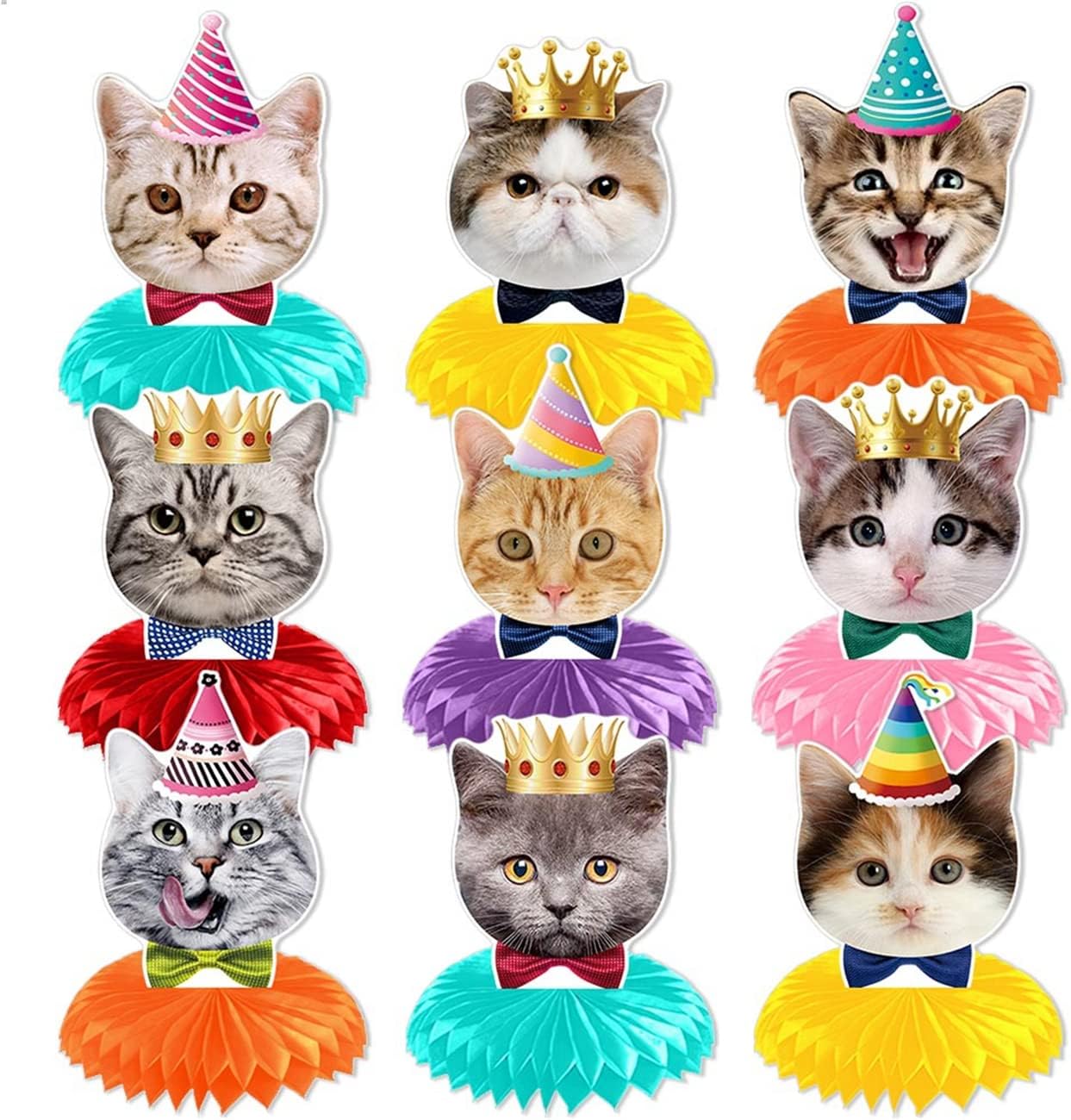 Amazon.com: LAVVICHA Cat Themed Birthday Decorations 9PCS Cat Honeycomb ...