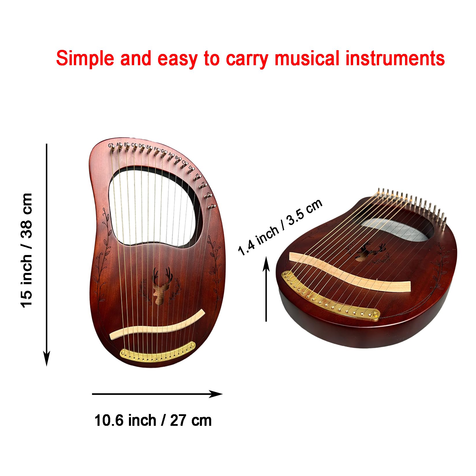 Mahogany Body Lyre 16-String Lyre Harp – Mahogany Body, Metal Strings ...