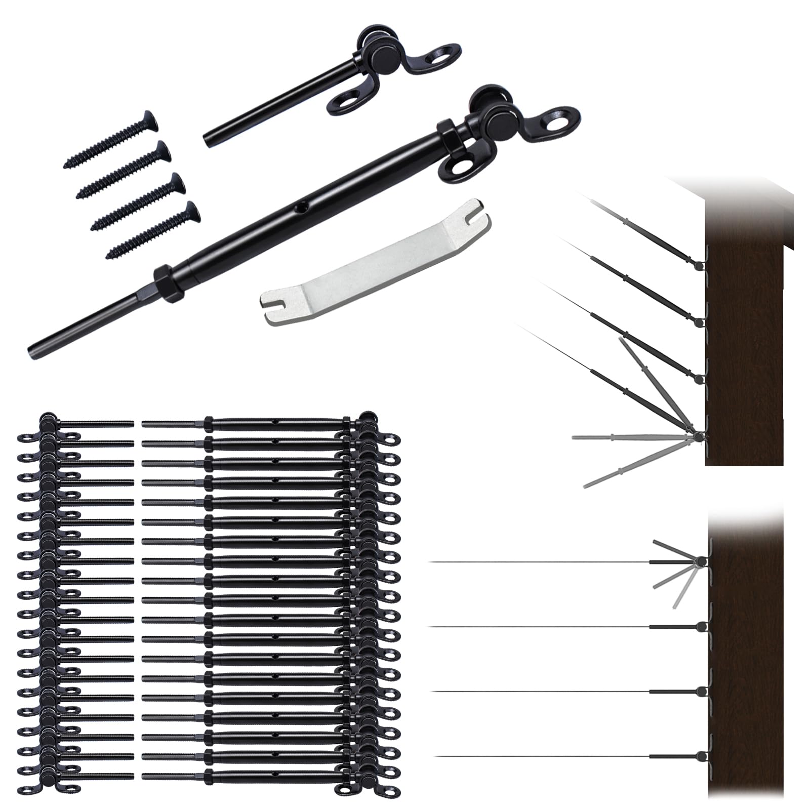 Muzata 20 Pairs Black Cable Railing Kit 1/8" Swage Toggle Turnbuckle ...
