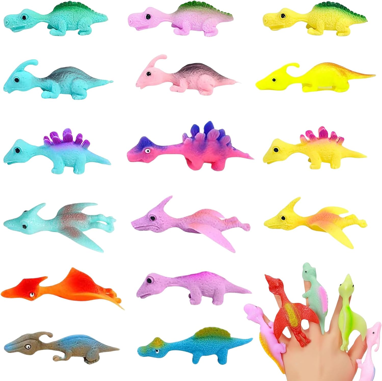 20 PCS Slingshot Dinosaurs Finger Toys Rubber Flicking Dinosaurs Flying ...