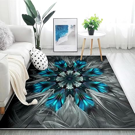 Amazon.com: CCoutueChen Boho Grey Feather Area Rugs Machine Washable ...