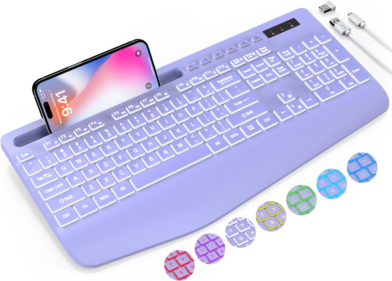 Amazon.com: SABLUTE Wireless Keyboard with 7 Single Color Backlits ...