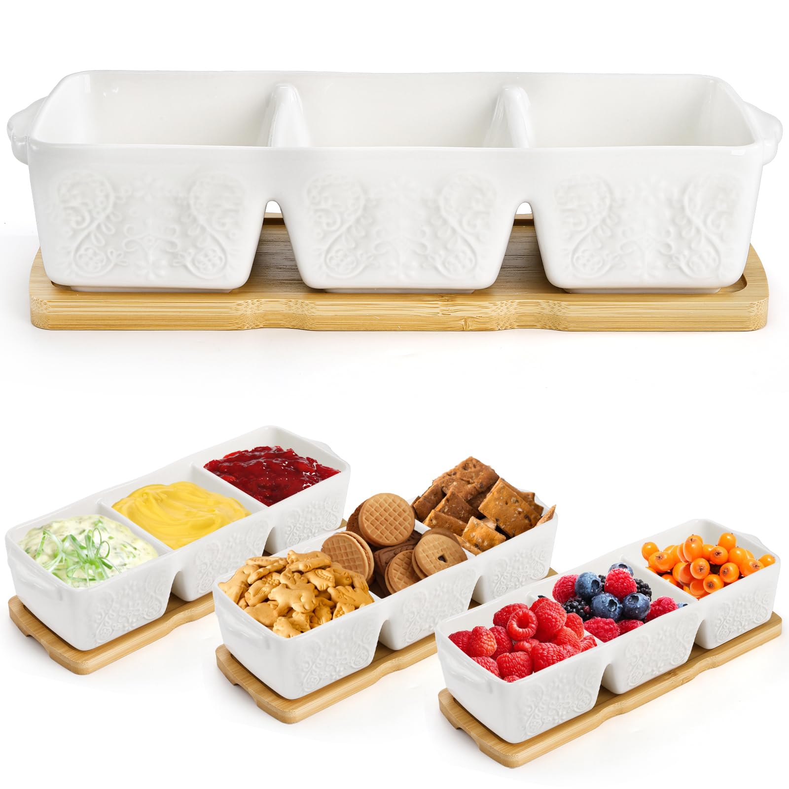 Amazon.com | ZENFUN Chip & Dip Serving Set, 3 Compartment Serving Tray ...