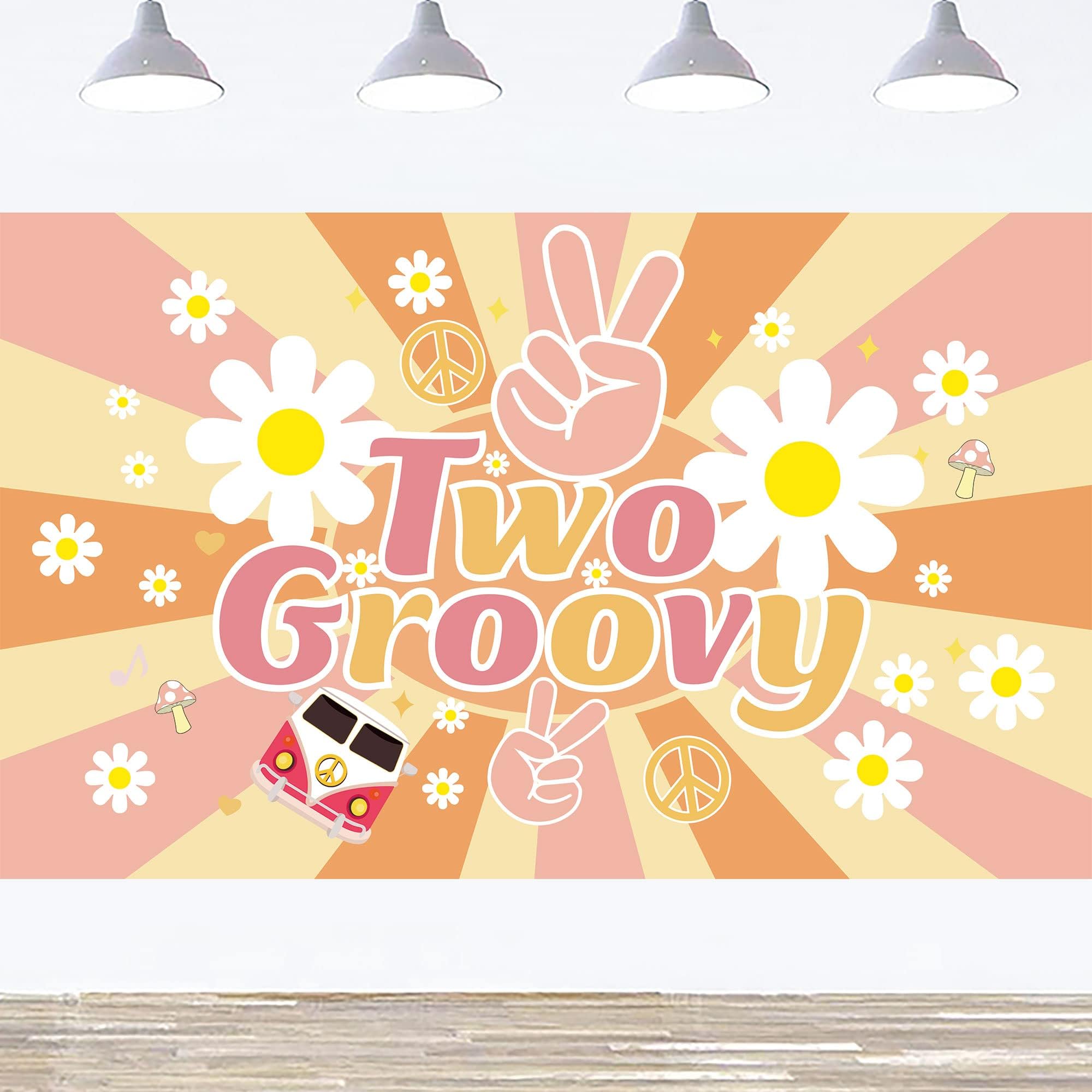 Amazon.com : Rsuuinu Two Groovy Birthday Backdrop Rainbow Boho Groovy ...