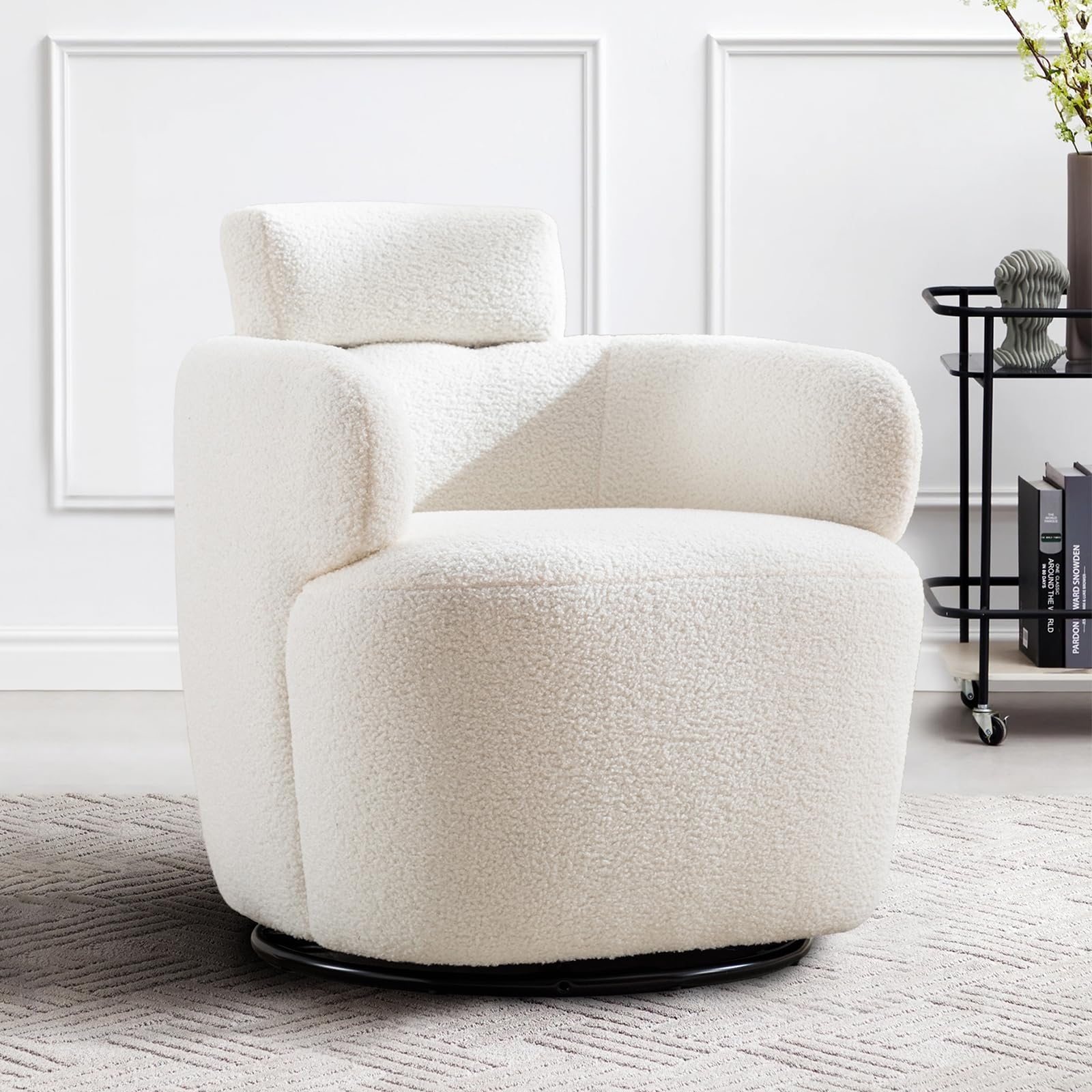 Amazon.com: obmedin Small Swivel Accent Chair, 360°Barrel Boucle Round ...