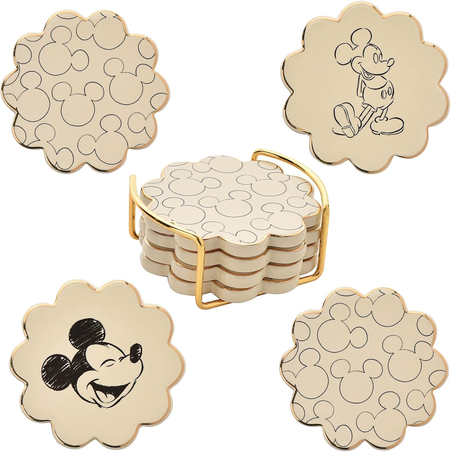 Disney Home Mickey Mouse Scalloped Ceramic Coaster Set of 4 : Amazon.co ...