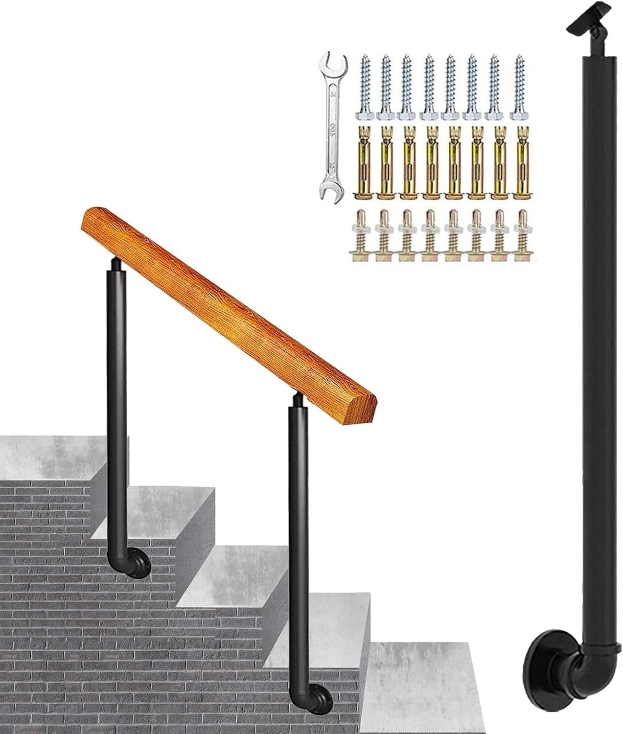 Amazon.com: Gaommini Hand Rails Pillars Black Metal Stairs Balustrade ...