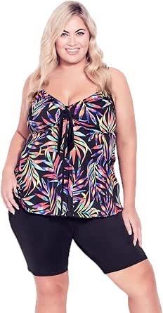 Amazon.com: Avenue Women's Plus Size Fly Away Print Tankini Top - 14 ...