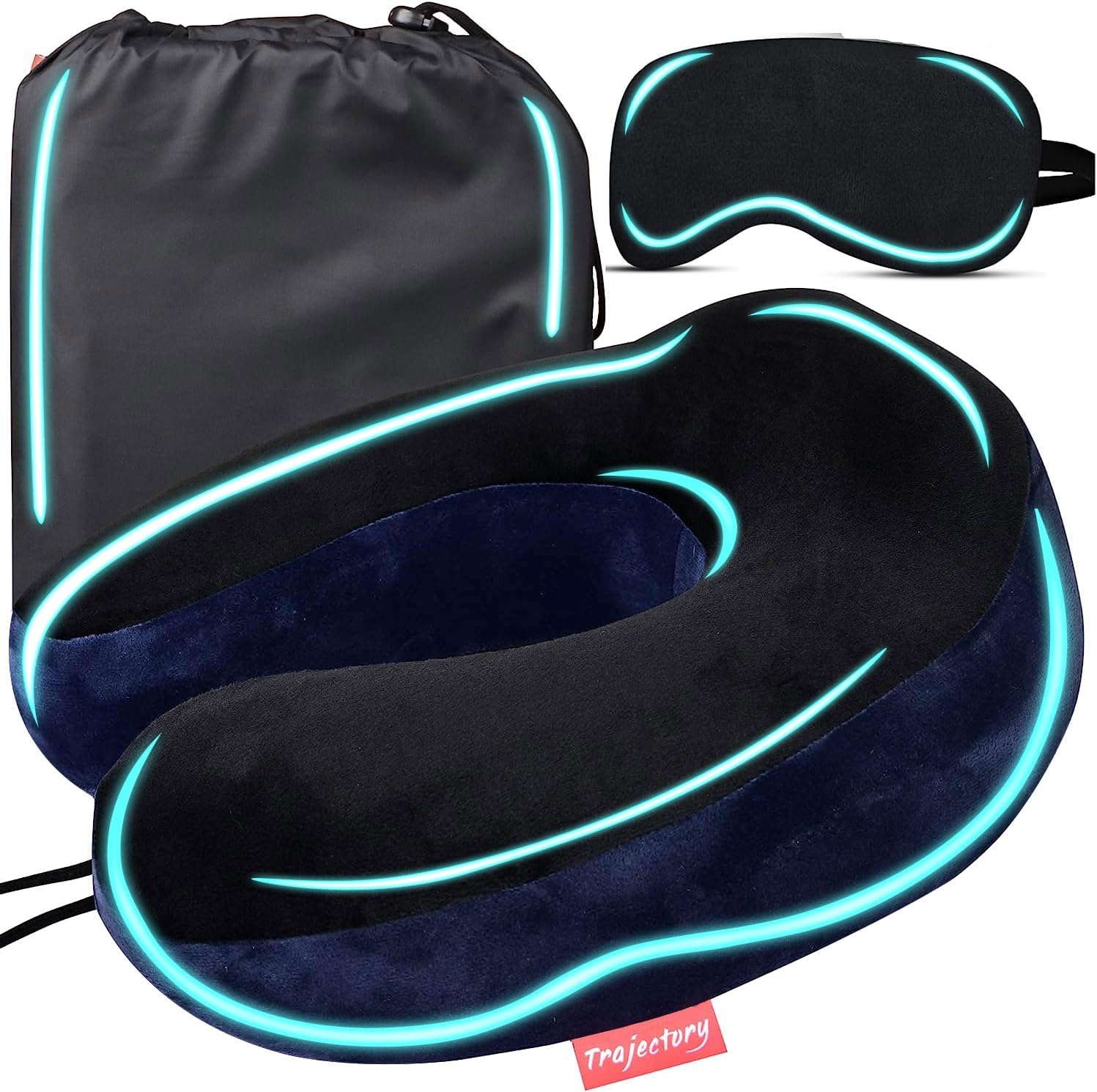 Trajectory Velvet Grey Supercomfy Travel Neck Pillow with Mesh Facemask ...