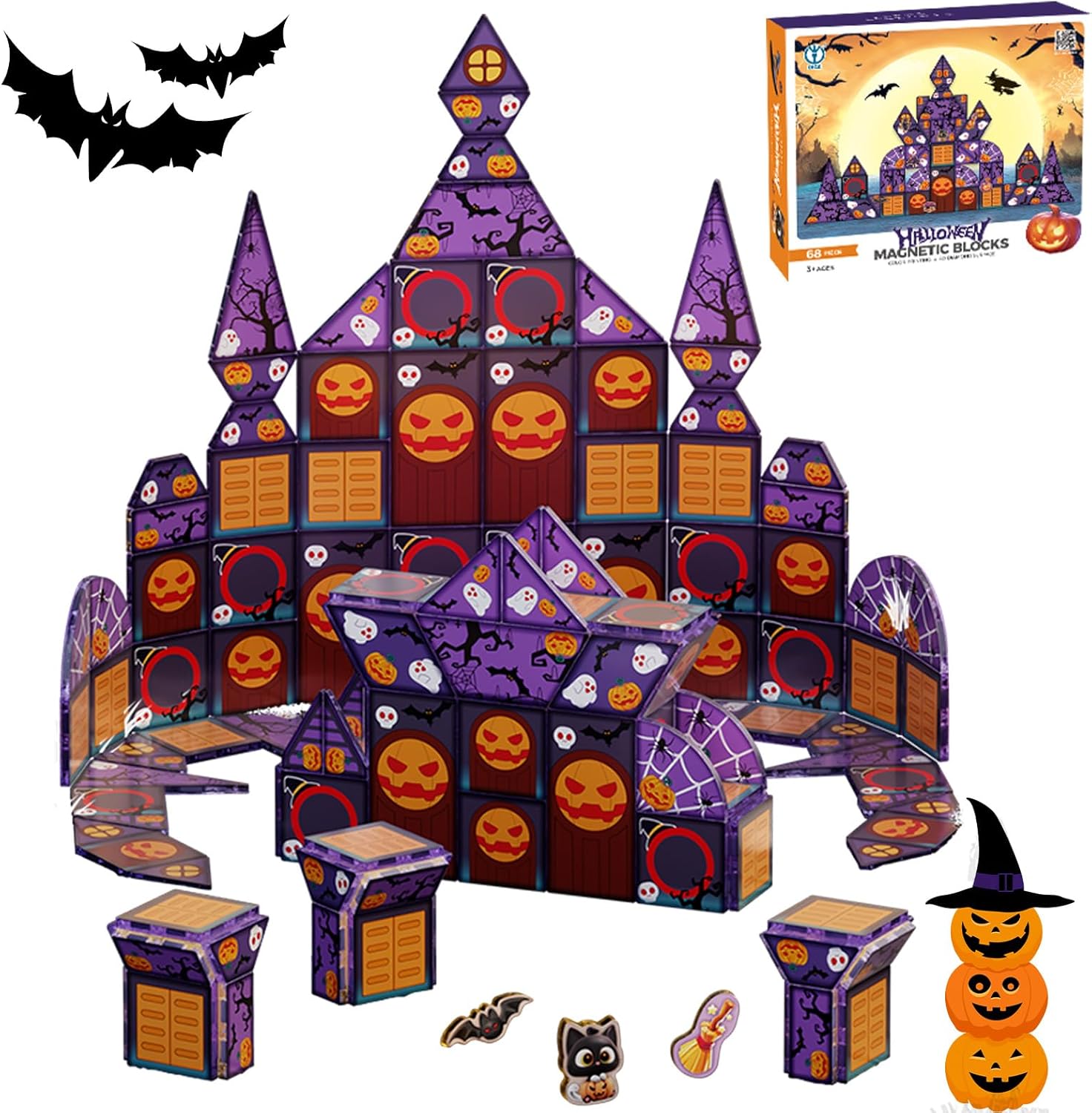 Amazon.com: 68 Pcs Halloween Magnetic Tiles Building Blocks Set for ...