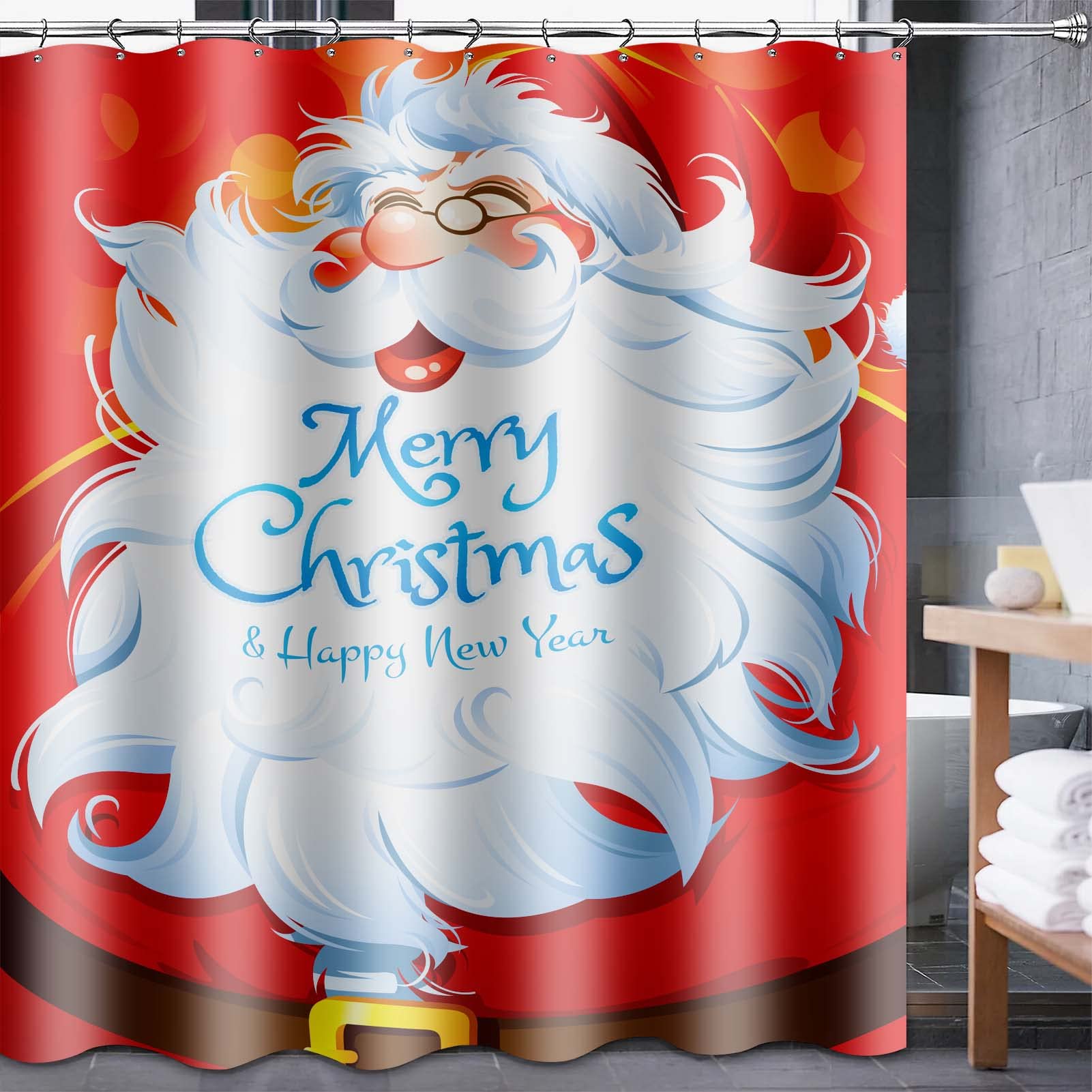 CALARVUK 4PC Red Merry Christmas Bathroom Sets with Shower Curtain and ...