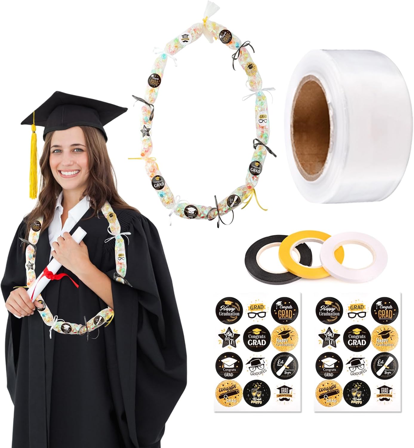 Amazon.com: 2 in x 328 Ft Graduation Candy Lei Making Kit Candy Lei ...