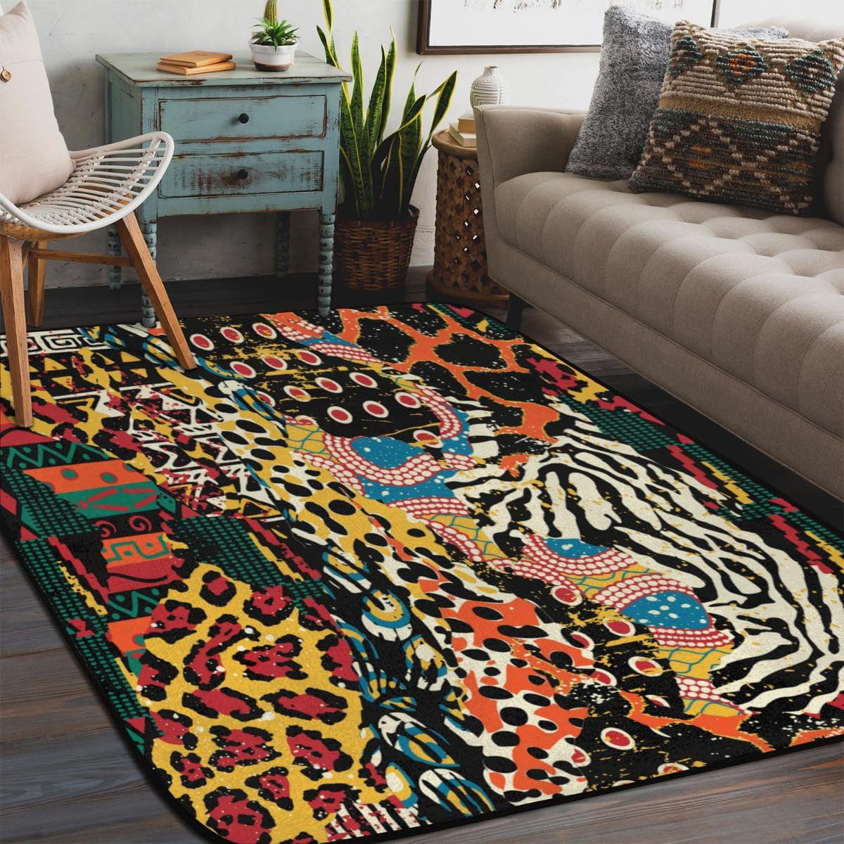 Amazon.com: Tavisto African Animal Print Area Rug 4x6 Machine Washable ...