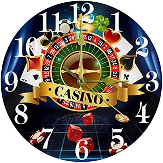 Amazon.com: Wall Clock Casino Night Games Dice Playing Cards Symbols ...