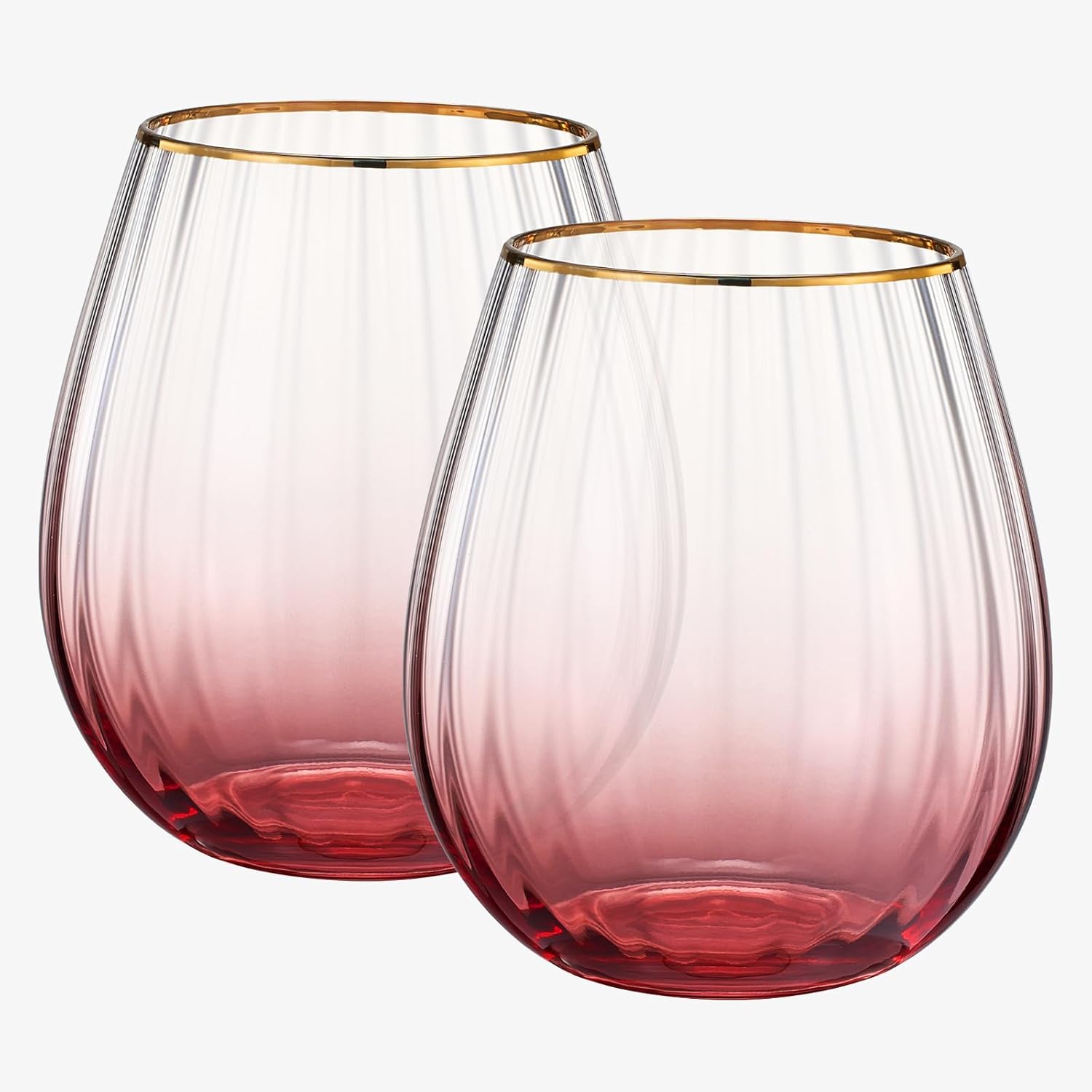 Amazon.com | Khen Blush Pink Ribbed Large Wine Glassware | Set of 2 ...