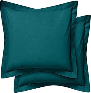 Amazon.com: Cotton Metrics Heavy Quality European Square Pillow Shams Set of 2 Teal 600TC 100% ...