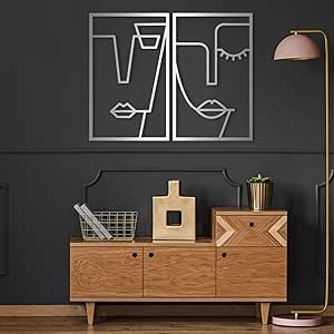 Amazon.com: Gold Cubic Faces Wall Decor Set of 2, Abstract Faces Line ...