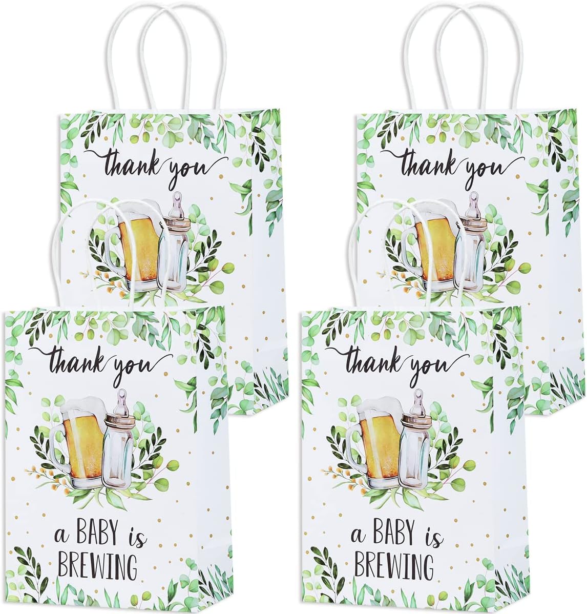 Amazon.com: 16 Pack A Baby is Brewing Favor Bags Greenery - Bottle and ...