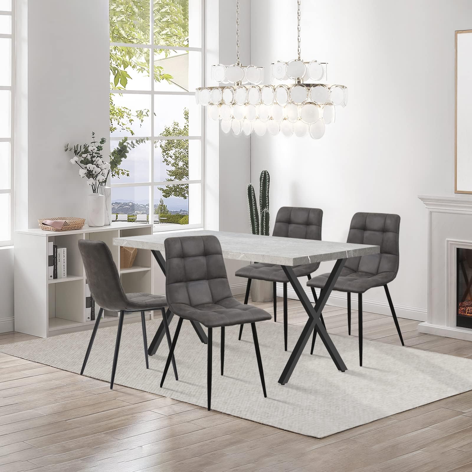 CLIPOP Dining Table and 4 Chairs Set, Rustic Brown 140 cm Rectangle ...