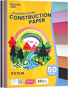 Amazon.com: Construction Paper Bulk (50 Sheets) 9 x 12 Construction ...
