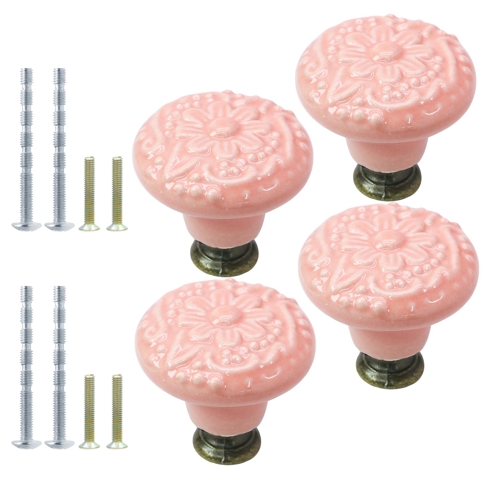 suiwotin 4pcs Pink Ceramic Knobs, Vintage Kitchen Cabinet Knobs Pulls ...