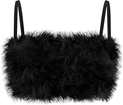 Vimoisa Women Faux Fur Tank Top Spaghetti Strap Crop Cami Top Tight ...