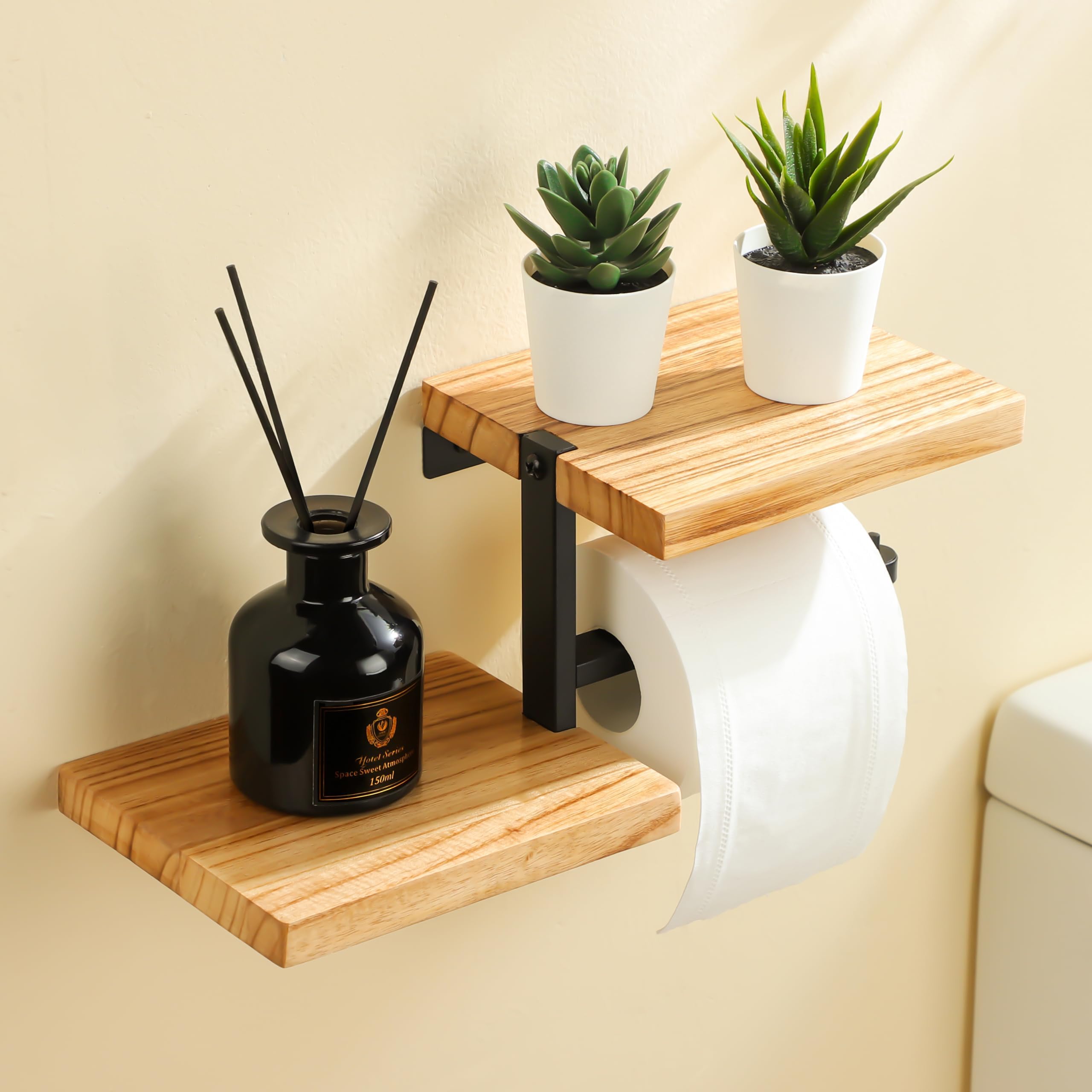 Amazon.com: AIDILI Wood Toilet Paper Holder with Wall Shelf, Farmhouse ...