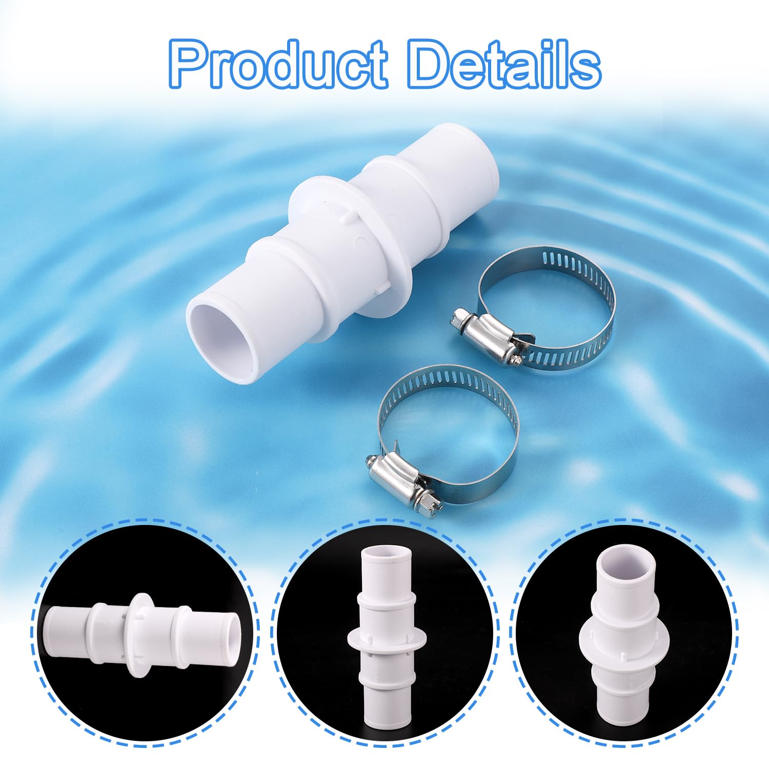 lasuroa Pool Hose Connector, with 2pcs Stainless Steel Hose Clamps 1-1/ ...