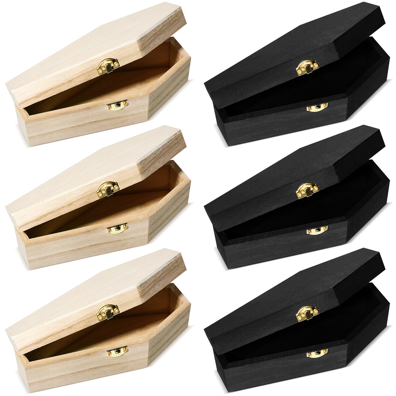 Thyle 6 Pcs Unfinished Halloween Coffin Boxes Wood Coffin Shaped Boxes ...