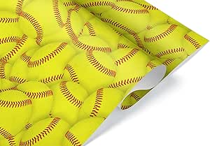 Amazon.com: Yellow Baseball Gift Wrap Bright Softball Wrapping Paper ...