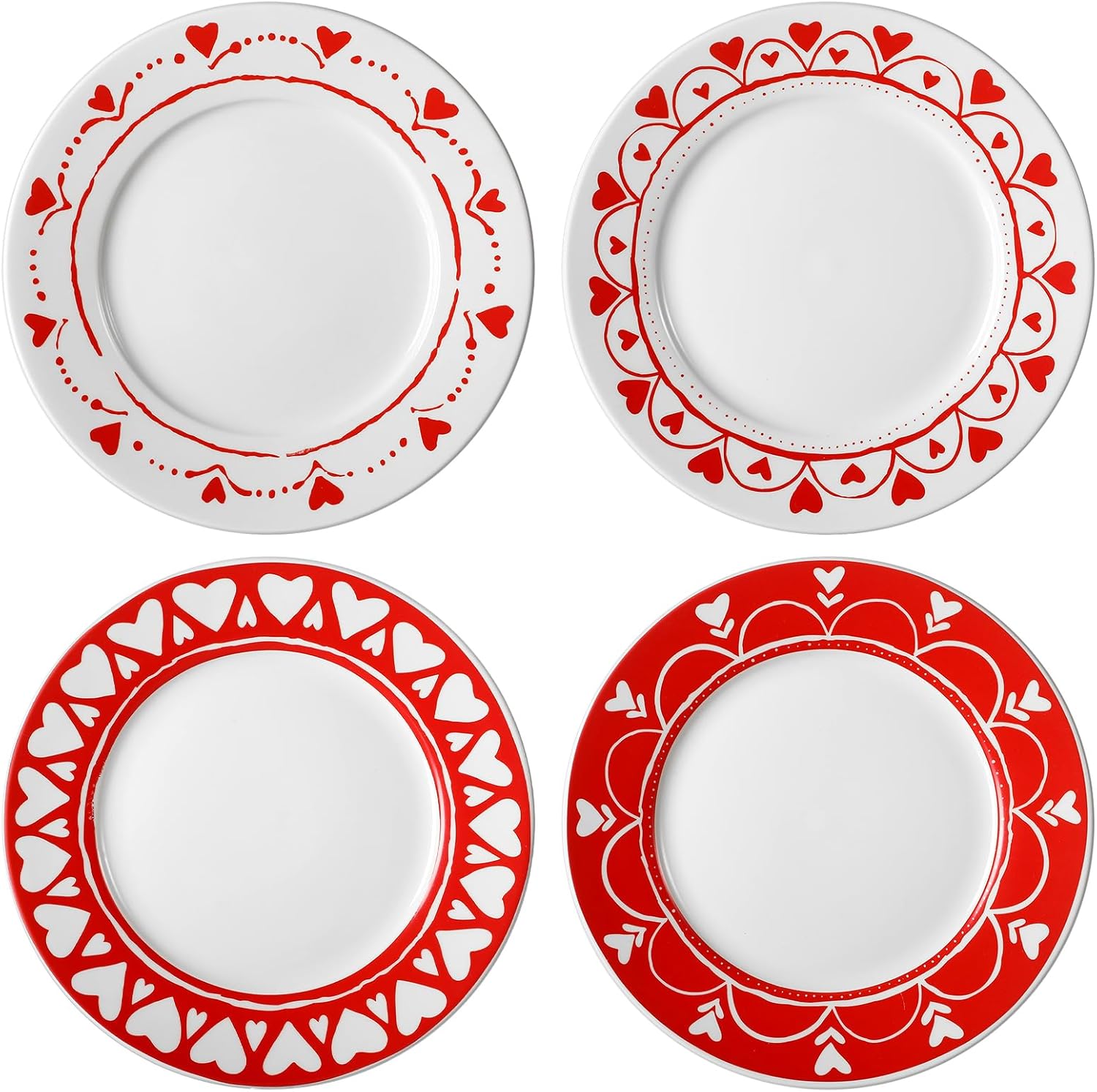 Amazon.com | Jinei Set of 4 10 Inch Valentine's Day Ceramic Flat Plates ...