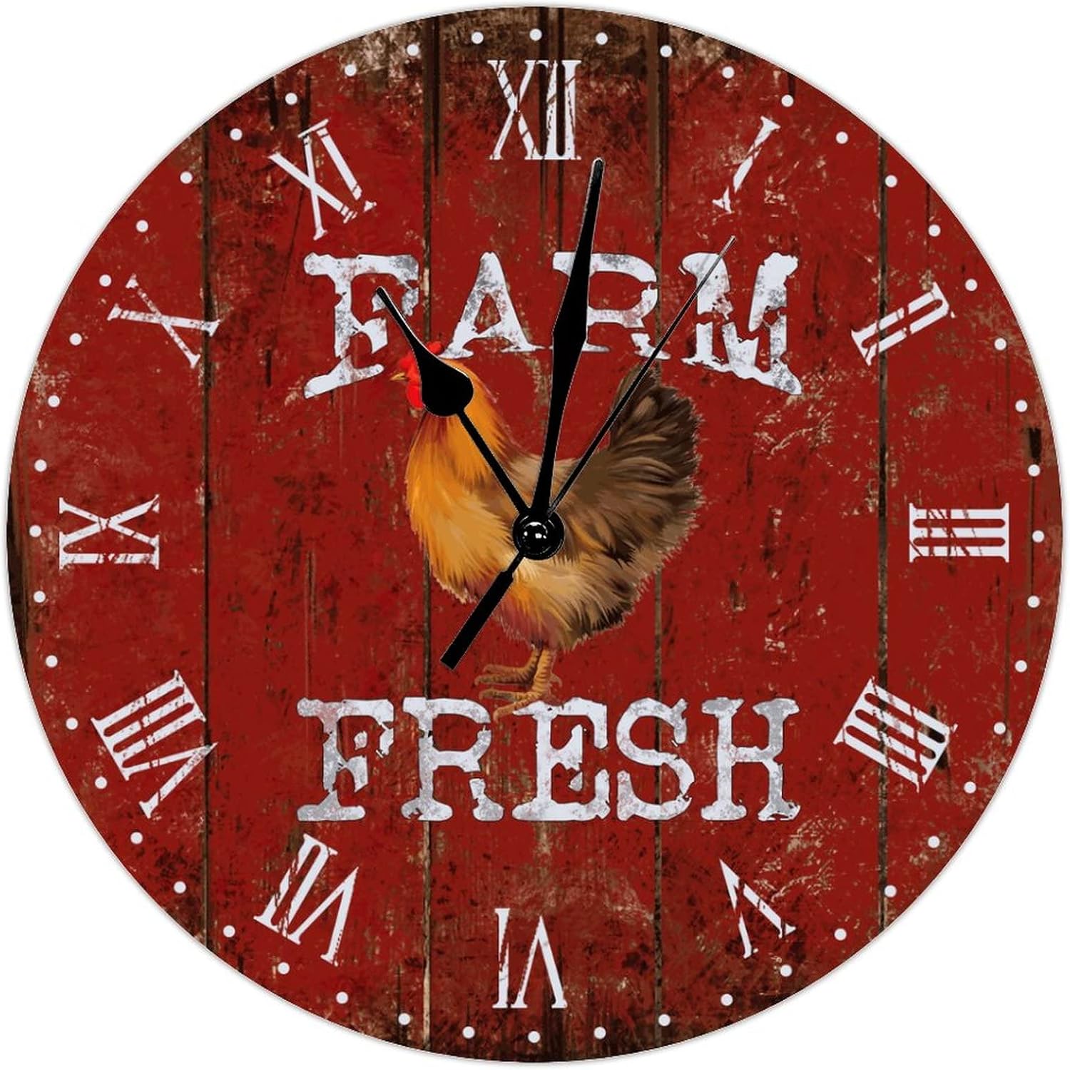 Amazon.com: Farmhouse Rooster Clock Kitchen Wall Clock Old Red Wood ...