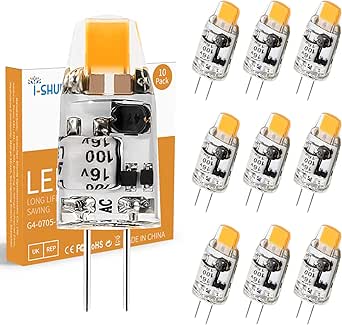 I-SHUNFA G4 LED Bulb, 12V 1.25W, 2700K Warm White, Flicker-Free, Energy-Saving, 110LM, 20,000 ...