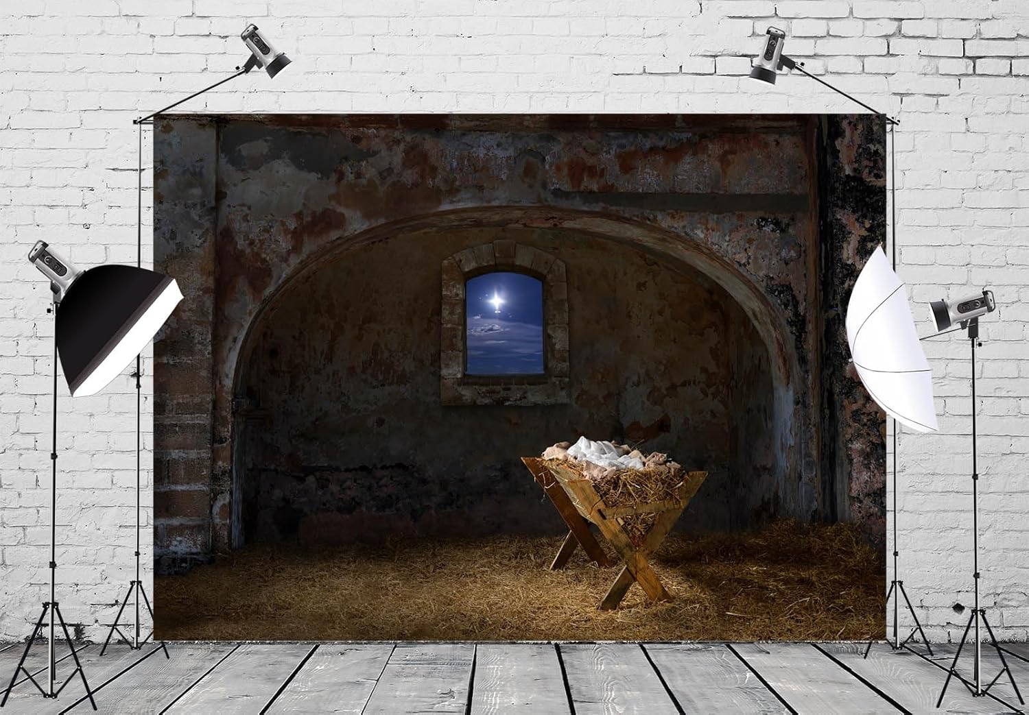 Amazon.com : BELECO 8x6ft Fabric Nativity Scene Backdrop Birth of Jesus ...