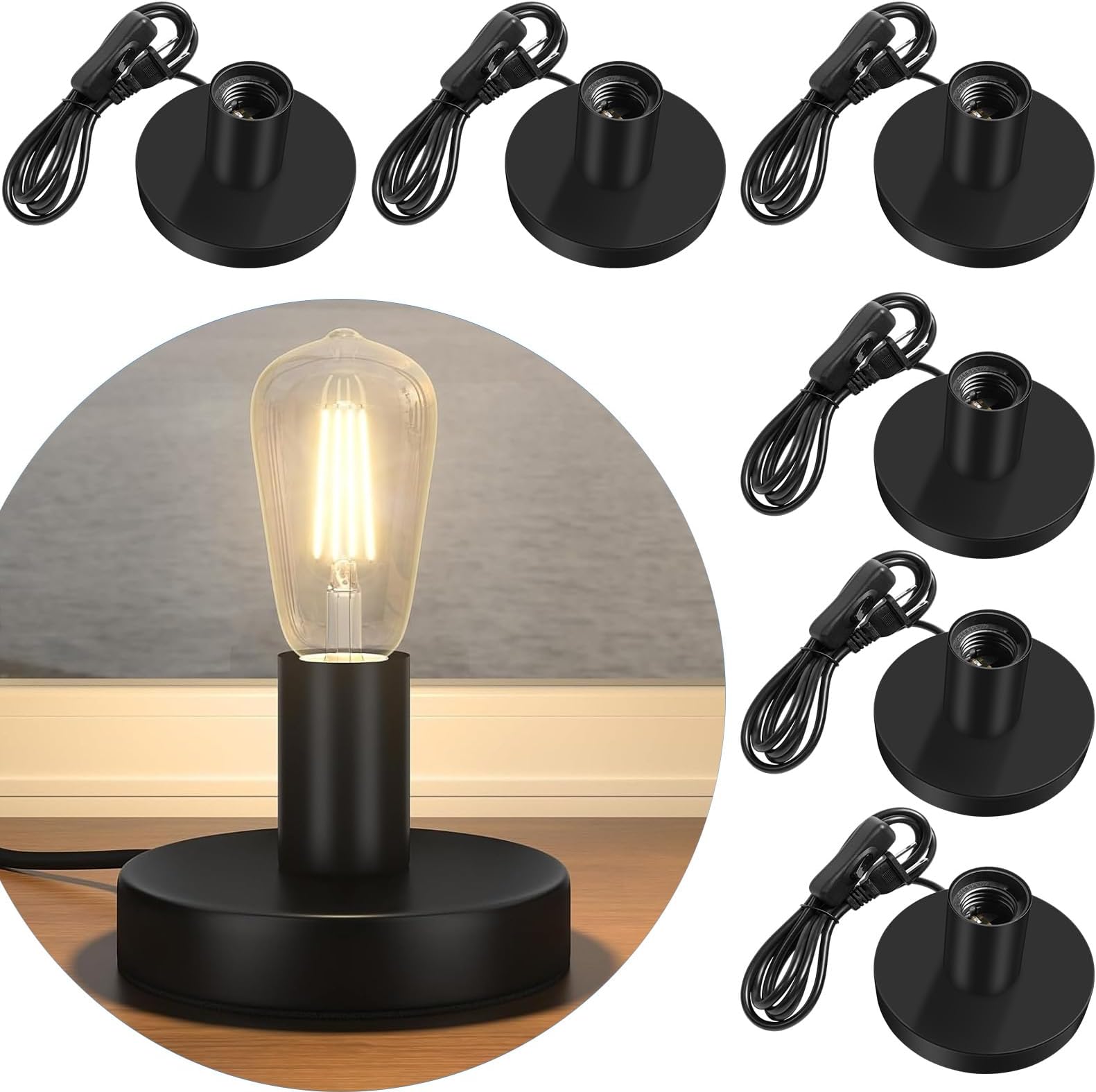 Helunsi Industrial Table Lamp Base, E26 E27 Lamp Base Without Shade ...