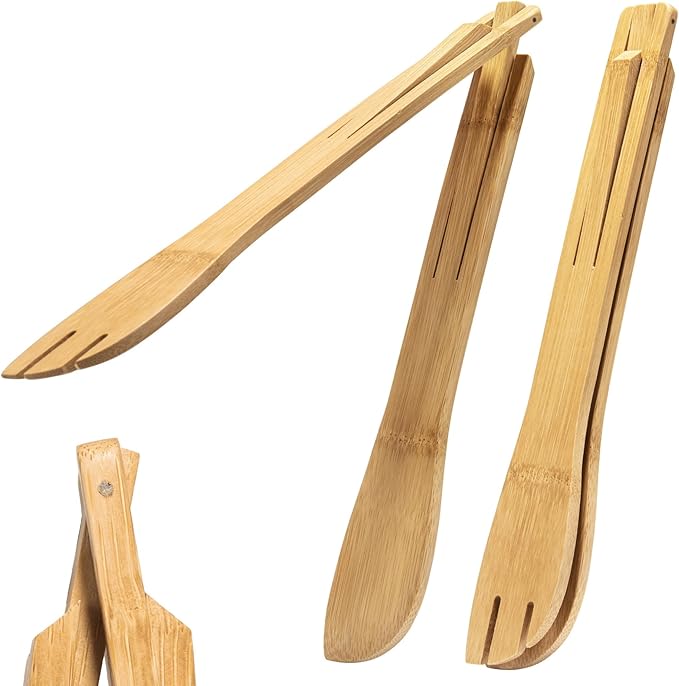 Amazon.com: Versatile Bamboo Salad Tongs | Wooden Cooking Tongs ...