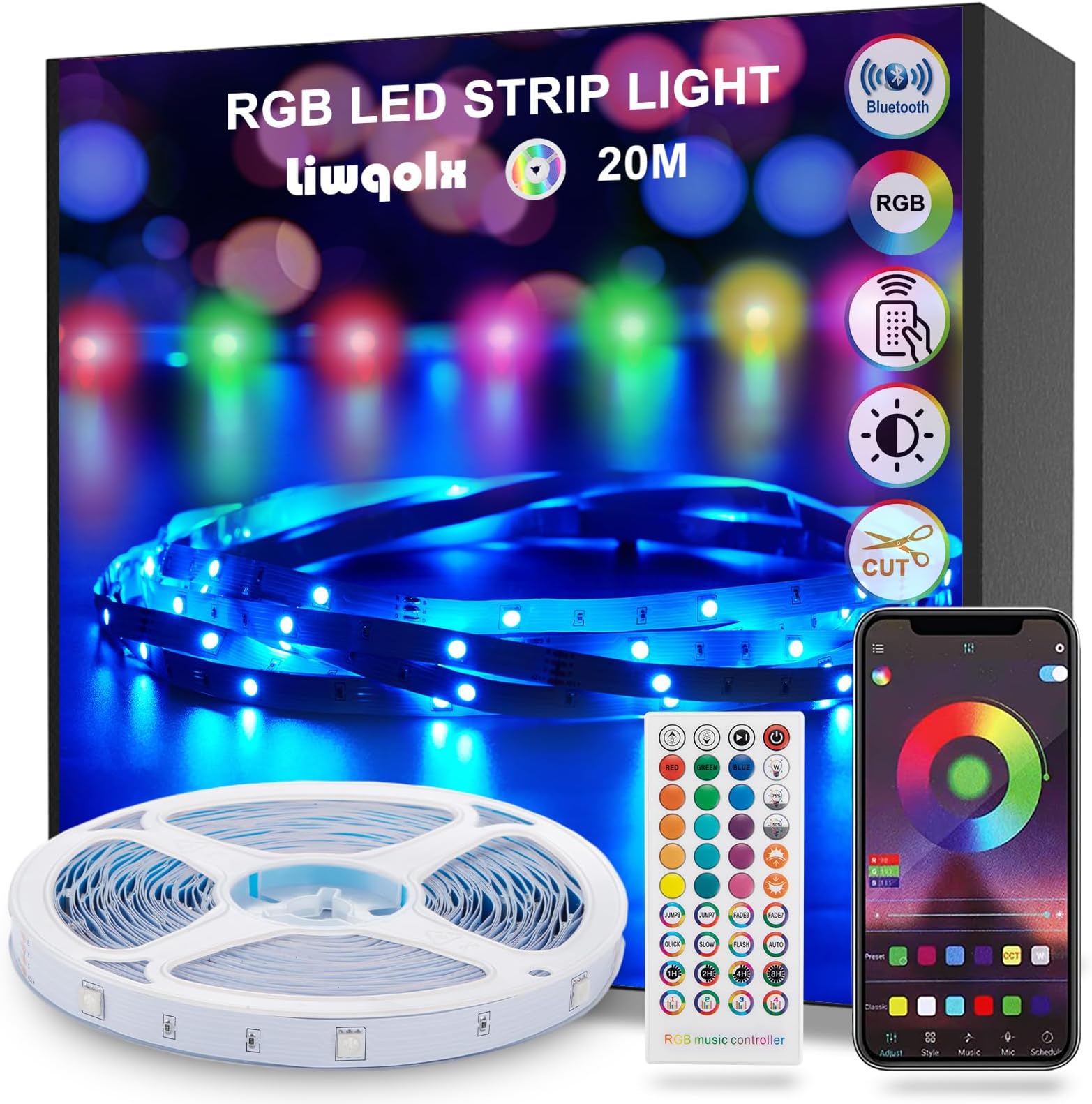 KSIPZE Led Chambre Bluetooth 20M Ruban Led Bande Lumière Décorative Multicolore, Rgb Guirlande ...