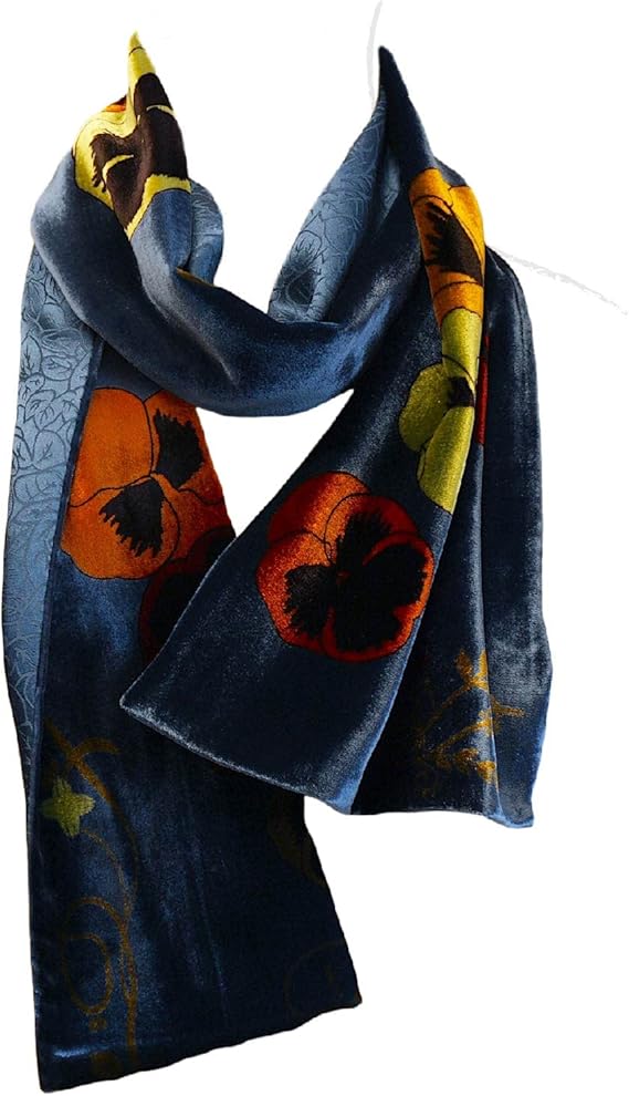 JJcollection Silk Base Velvet Scarf, Pure Silk Lining, 58"Lx10"W, Pansy ...
