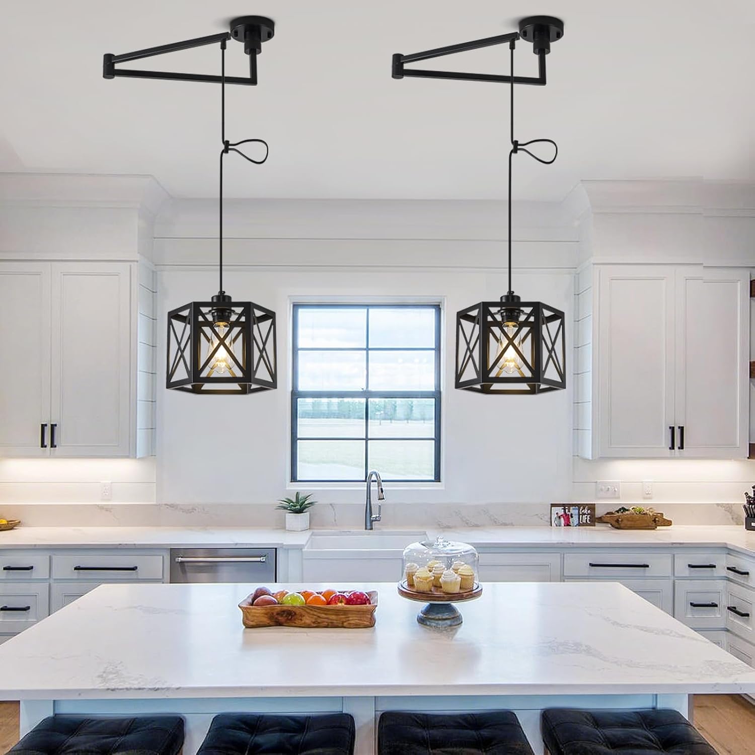 Bsyormak 2 Pack Swing Arm Pendant Light, Off Center Light Fixture ...
